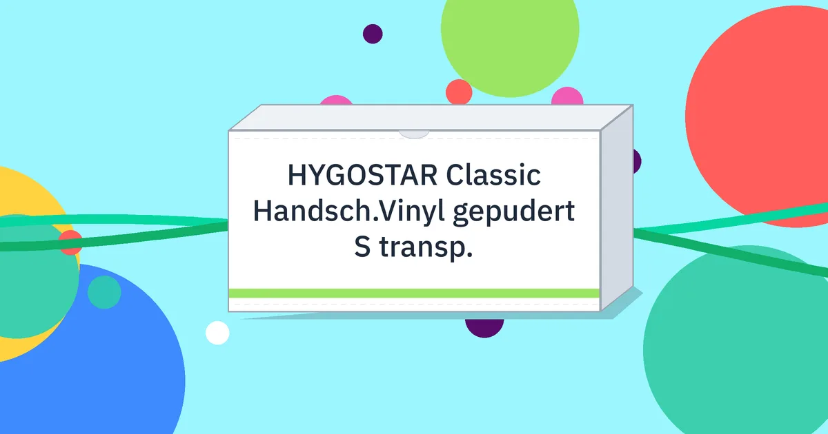 Symbolbild: Packung mit der Aufschrift HYGOSTAR Classic Handsch.Vinyl gepudert S transp. (PZN 20772101) – Verfügbarkeit und Bezug in Apotheken in Frankfurt am Main