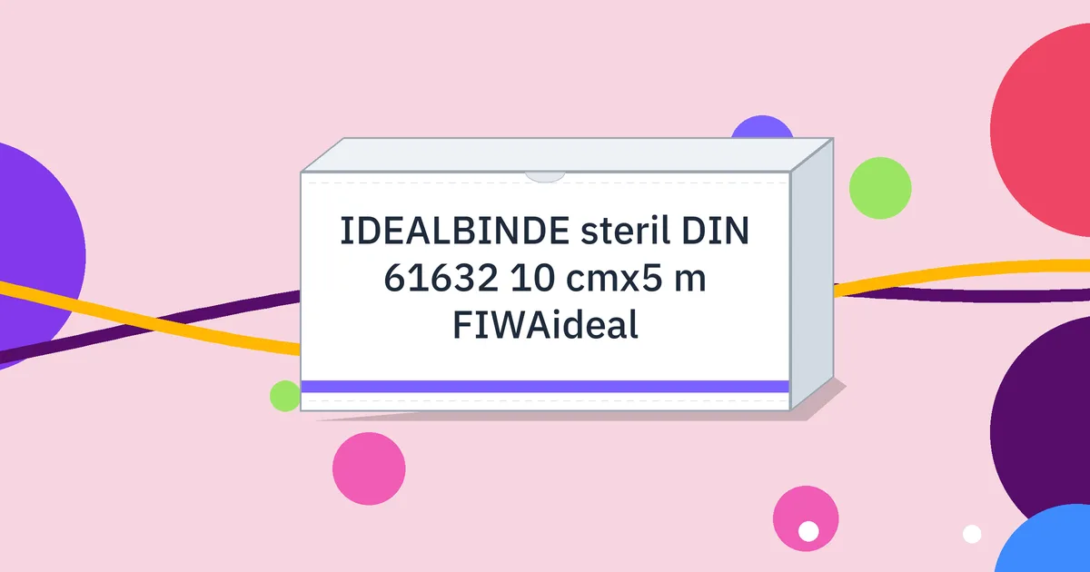 Symbolbild: Packung mit der Aufschrift IDEALBINDE steril DIN 61632 10 cmx5 m FIWAideal (PZN 11860148) – Verfügbarkeit und Bezug in Apotheken in Frankfurt am Main