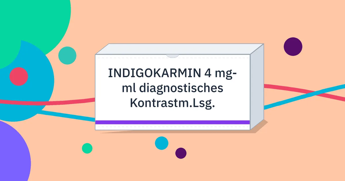 Symbolbild: Packung mit der Aufschrift INDIGOKARMIN 4 mg-ml diagnostisches Kontrastm.Lsg. (PZN 17998184) – Verfügbarkeit und Bezug in Apotheken in Frankfurt am Main