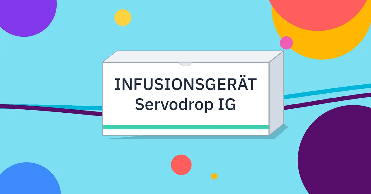 Symbolbild: Packung mit der Aufschrift INFUSIONSGERÄT Servodrop IG (PZN 18202141) – Verfügbarkeit und Bezug in Apotheken in Frankfurt am Main