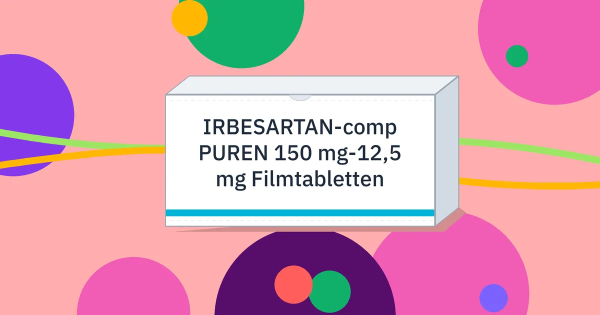 Symbolbild: Packung mit der Aufschrift IRBESARTAN-comp PUREN 150 mg-12,5 mg Filmtabletten (PZN 11355321) – Verfügbarkeit und Bezug in Apotheken in Frankfurt am Main