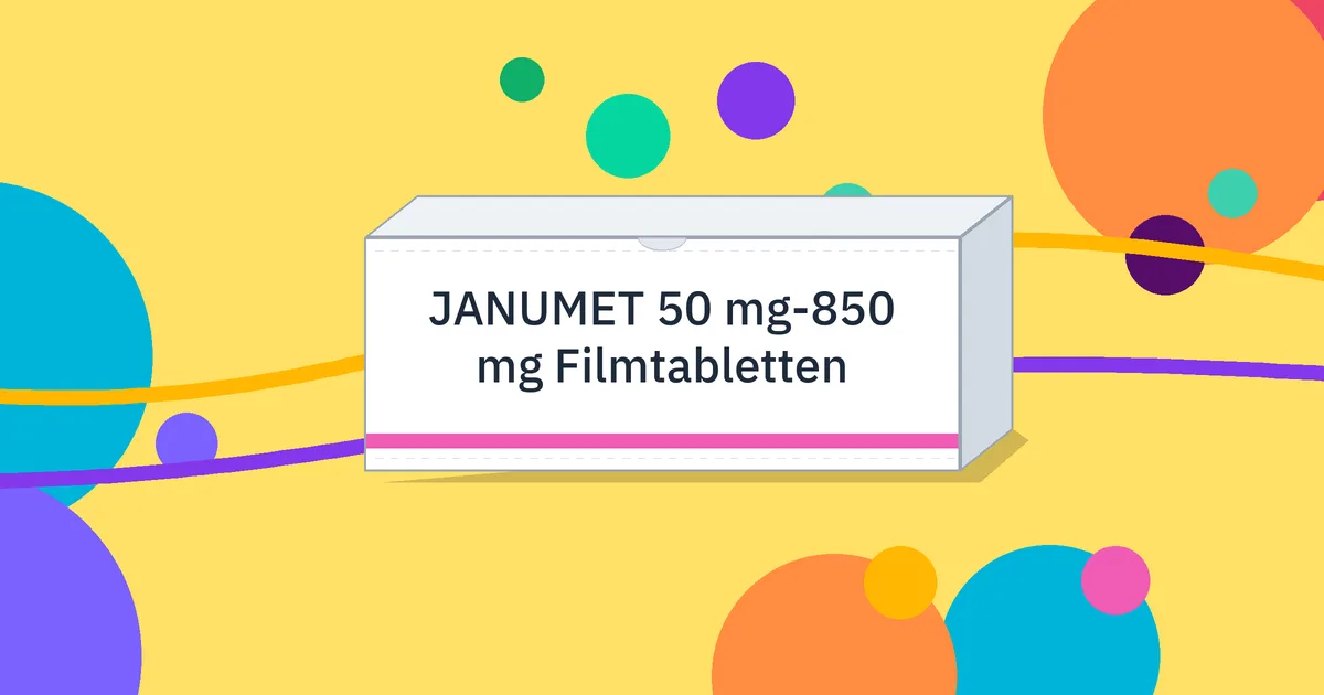 Symbolbild: Packung mit der Aufschrift JANUMET 50 mg-850 mg Filmtabletten (PZN 18777427) – Verfügbarkeit und Bezug in Apotheken in Frankfurt am Main