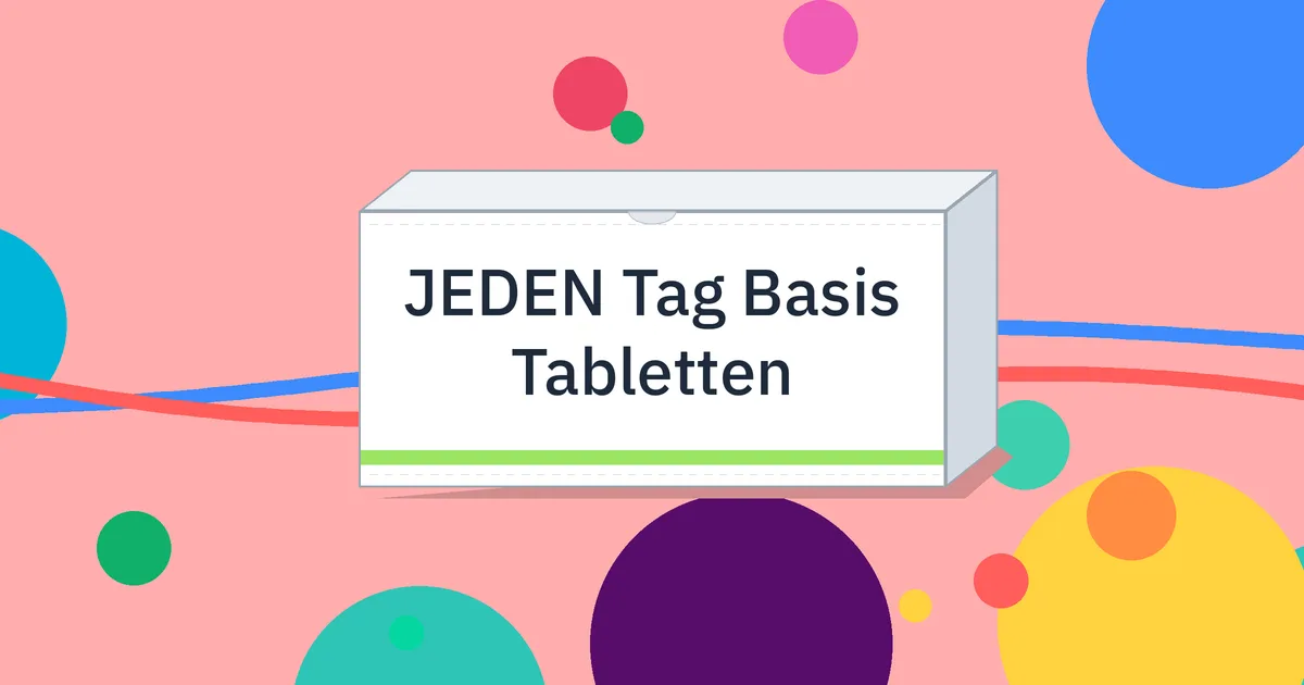 Symbolbild: Packung mit der Aufschrift JEDEN Tag Basis Tabletten (PZN 17965233) – Verfügbarkeit und Bezug in Apotheken in Frankfurt am Main