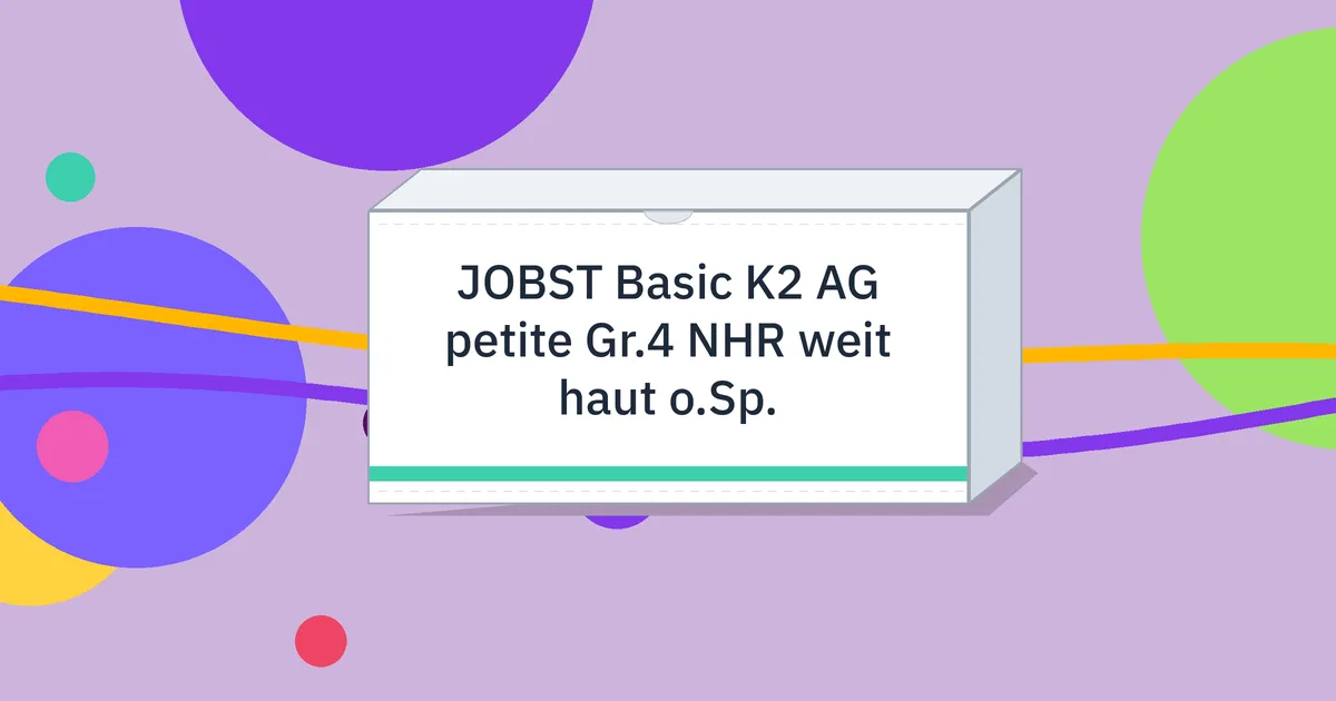 Symbolbild: Packung mit der Aufschrift JOBST Basic K2 AG petite Gr.4 NHR weit haut o.Sp. (PZN 11249464) – Verfügbarkeit und Bezug in Apotheken in Frankfurt am Main