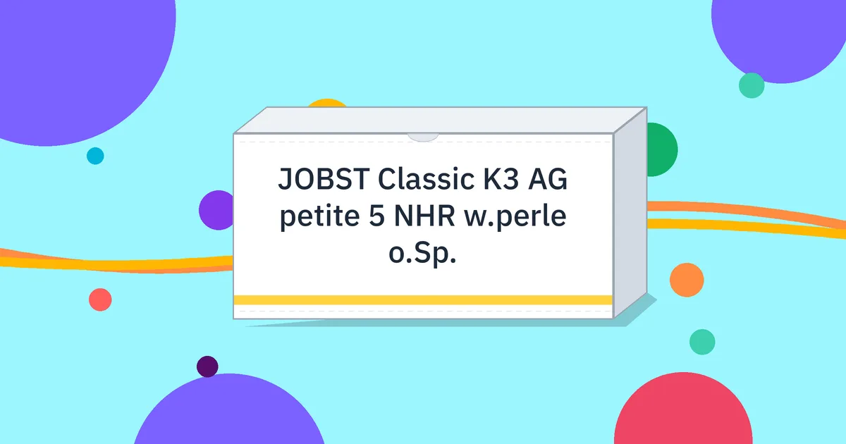 Symbolbild: Packung mit der Aufschrift JOBST Classic K3 AG petite 5 NHR w.perle o.Sp. (PZN 13073070) – Verfügbarkeit und Bezug in Apotheken in Frankfurt am Main