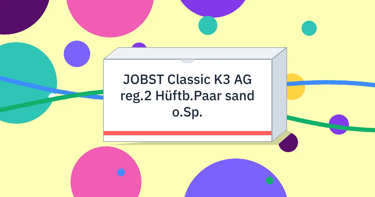 Symbolbild: Packung mit der Aufschrift JOBST Classic K3 AG reg.2 Hüftb.Paar sand o.Sp. (PZN 13076074) – Verfügbarkeit und Bezug in Apotheken in Frankfurt am Main