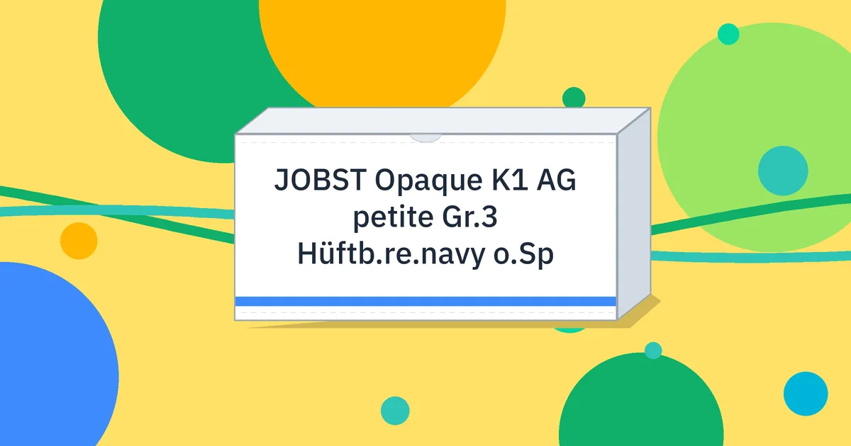 Symbolbild: Packung mit der Aufschrift JOBST Opaque K1 AG petite Gr.3 Hüftb.re.navy o.Sp (PZN 13099448) – Verfügbarkeit und Bezug in Apotheken in Frankfurt am Main