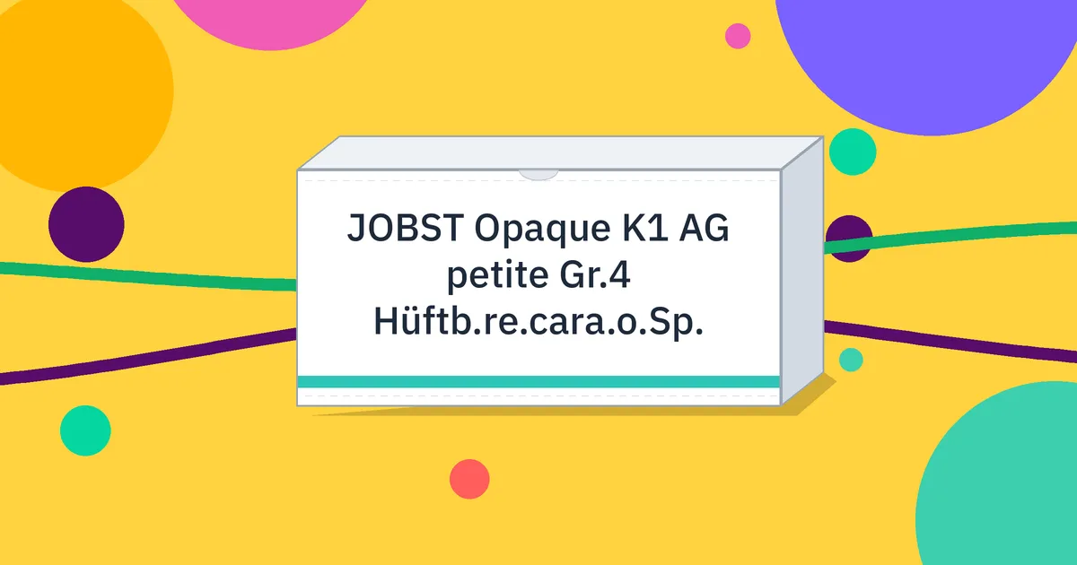 Symbolbild: Packung mit der Aufschrift JOBST Opaque K1 AG petite Gr.4 Hüftb.re.cara.o.Sp. (PZN 13099394) – Verfügbarkeit und Bezug in Apotheken in Frankfurt am Main