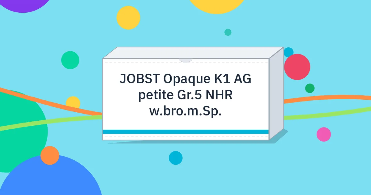 Symbolbild: Packung mit der Aufschrift JOBST Opaque K1 AG petite Gr.5 NHR w.bro.m.Sp. (PZN 13084777) – Verfügbarkeit und Bezug in Apotheken in Frankfurt am Main