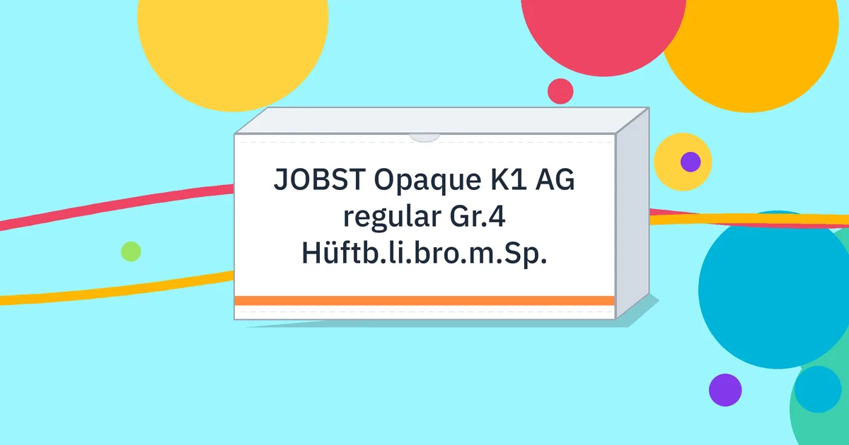 Symbolbild: Packung mit der Aufschrift JOBST Opaque K1 AG regular Gr.4 Hüftb.li.bro.m.Sp. (PZN 13097389) – Verfügbarkeit und Bezug in Apotheken in Frankfurt am Main