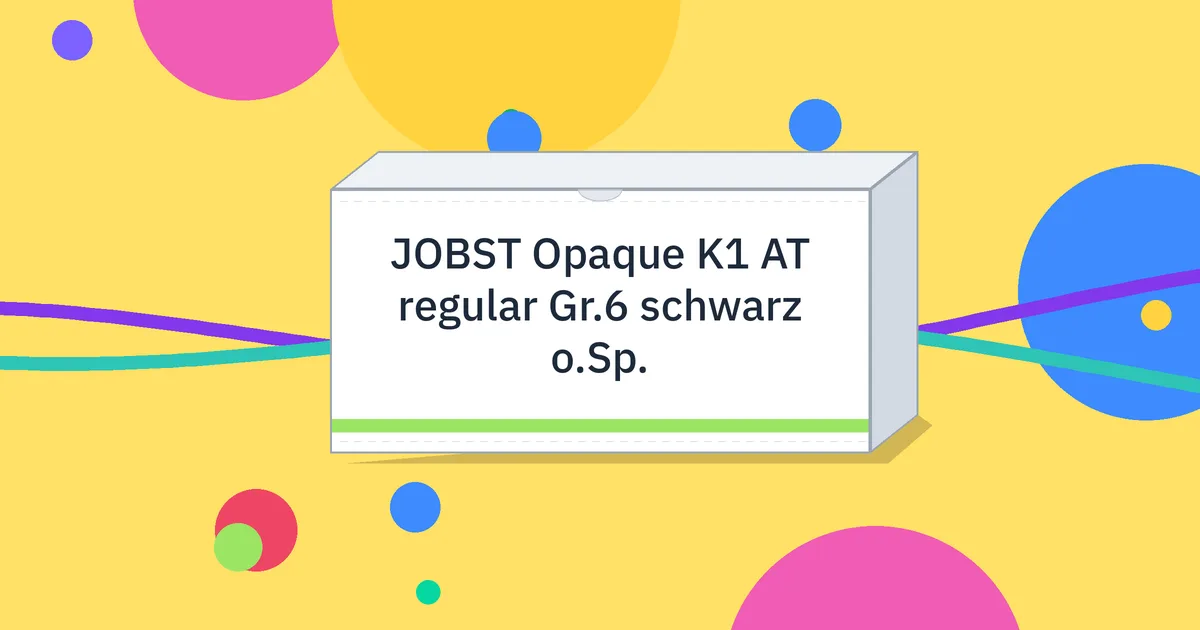 Symbolbild: Packung mit der Aufschrift JOBST Opaque K1 AT regular Gr.6 schwarz o.Sp. (PZN 13107610) – Verfügbarkeit und Bezug in Apotheken in Frankfurt am Main