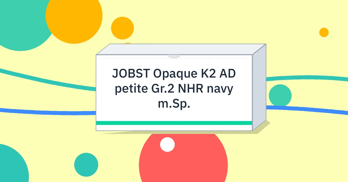 Symbolbild: Packung mit der Aufschrift JOBST Opaque K2 AD petite Gr.2 NHR navy m.Sp. (PZN 13108880) – Verfügbarkeit und Bezug in Apotheken in Frankfurt am Main