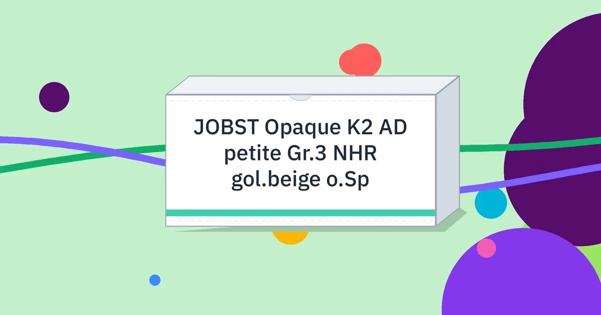 Symbolbild: Packung mit der Aufschrift JOBST Opaque K2 AD petite Gr.3 NHR gol.beige o.Sp (PZN 16278602) – Verfügbarkeit und Bezug in Apotheken in Frankfurt am Main