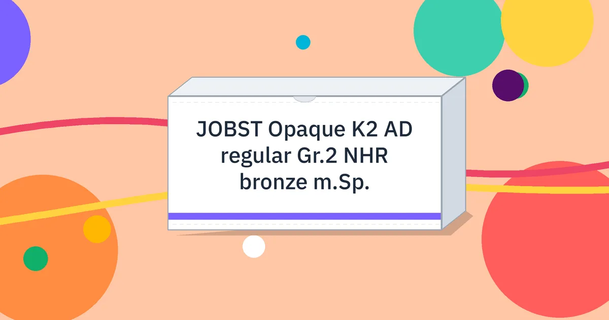 Symbolbild: Packung mit der Aufschrift JOBST Opaque K2 AD regular Gr.2 NHR bronze m.Sp. (PZN 13110351) – Verfügbarkeit und Bezug in Apotheken in Frankfurt am Main