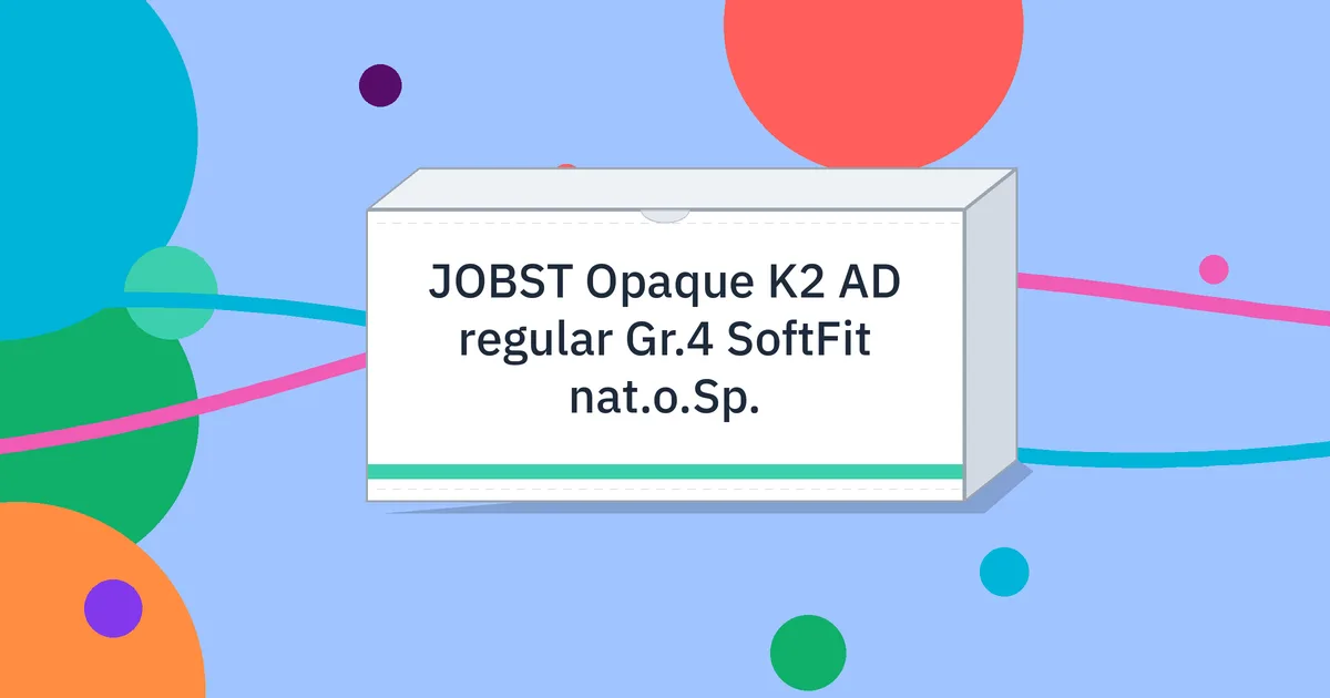 Symbolbild: Packung mit der Aufschrift JOBST Opaque K2 AD regular Gr.4 SoftFit nat.o.Sp. (PZN 11249978) – Verfügbarkeit und Bezug in Apotheken in Frankfurt am Main