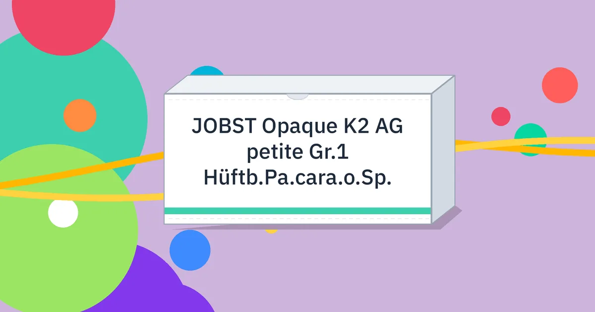 Symbolbild: Packung mit der Aufschrift JOBST Opaque K2 AG petite Gr.1 Hüftb.Pa.cara.o.Sp. (PZN 13114573) – Verfügbarkeit und Bezug in Apotheken in Frankfurt am Main