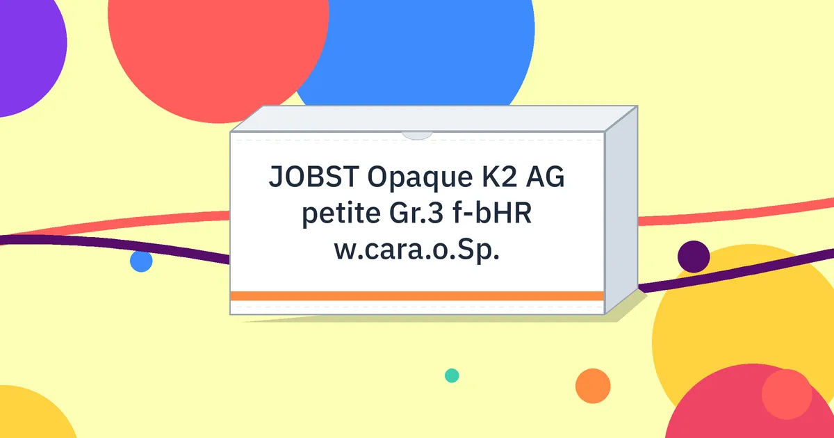 Symbolbild: Packung mit der Aufschrift JOBST Opaque K2 AG petite Gr.3 f-bHR w.cara.o.Sp. (PZN 11255281) – Verfügbarkeit und Bezug in Apotheken in Frankfurt am Main