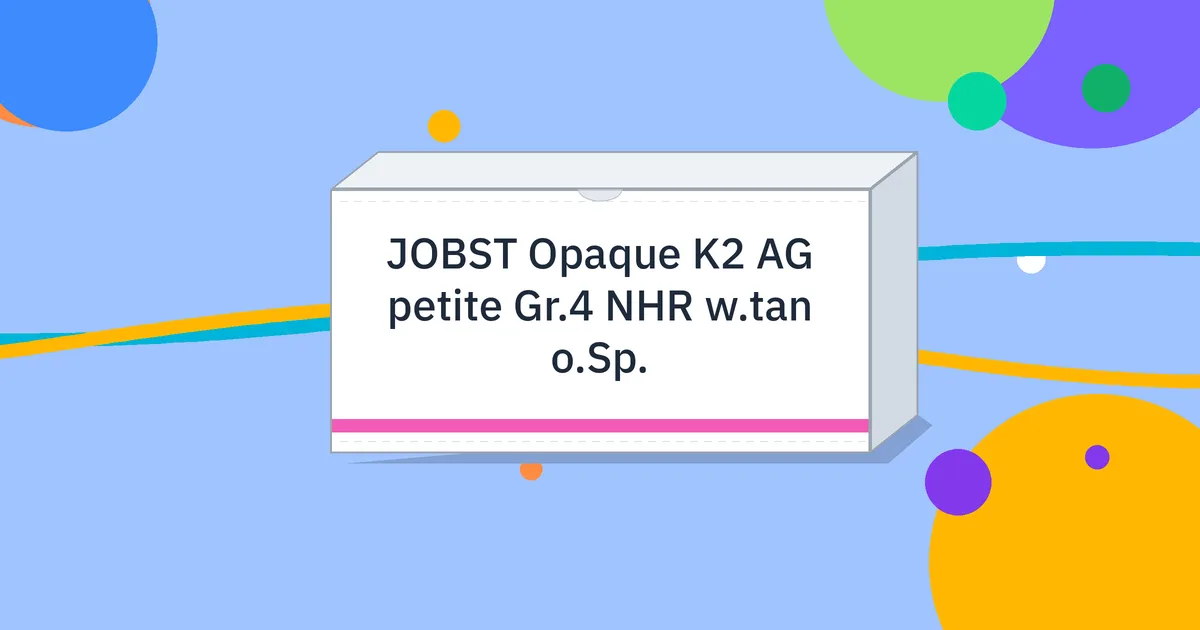 Symbolbild: Packung mit der Aufschrift JOBST Opaque K2 AG petite Gr.4 NHR w.tan o.Sp. (PZN 16284956) – Verfügbarkeit und Bezug in Apotheken in Frankfurt am Main
