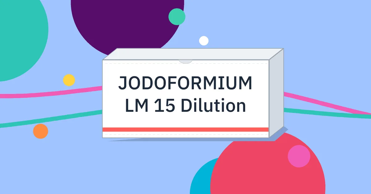 Symbolbild: Packung mit der Aufschrift JODOFORMIUM LM 15 Dilution (PZN 13563259) – Verfügbarkeit und Bezug in Apotheken in Frankfurt am Main