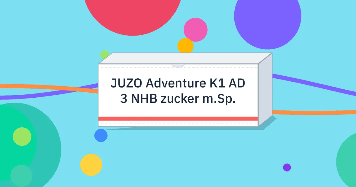 Symbolbild: Packung mit der Aufschrift JUZO Adventure K1 AD 3 NHB zucker m.Sp. (PZN 16343972) – Verfügbarkeit und Bezug in Apotheken in Frankfurt am Main