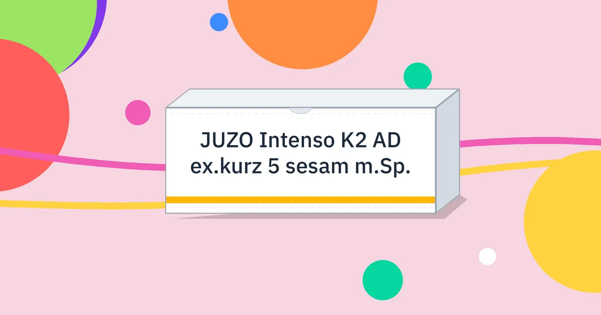 Symbolbild: Packung mit der Aufschrift JUZO Intenso K2 AD ex.kurz 5 sesam m.Sp. (PZN 18608067) – Verfügbarkeit und Bezug in Apotheken in Frankfurt am Main