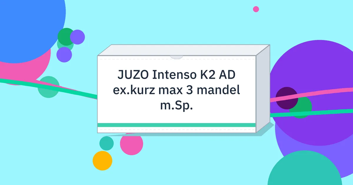 Symbolbild: Packung mit der Aufschrift JUZO Intenso K2 AD ex.kurz max 3 mandel m.Sp. (PZN 18606967) – Verfügbarkeit und Bezug in Apotheken in Frankfurt am Main