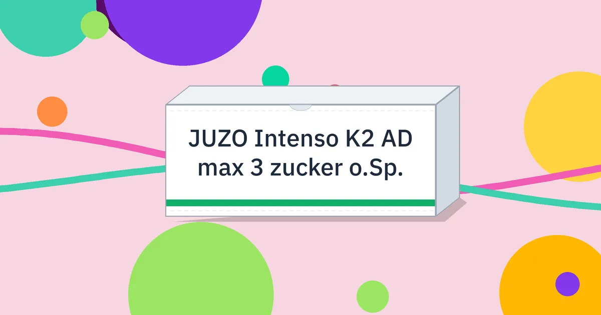 Symbolbild: Packung mit der Aufschrift JUZO Intenso K2 AD max 3 zucker o.Sp. (PZN 18619533) – Verfügbarkeit und Bezug in Apotheken in Frankfurt am Main