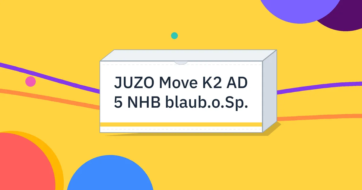 Symbolbild: Packung mit der Aufschrift JUZO Move K2 AD 5 NHB blaub.o.Sp. (PZN 18539739) – Verfügbarkeit und Bezug in Apotheken in Frankfurt am Main