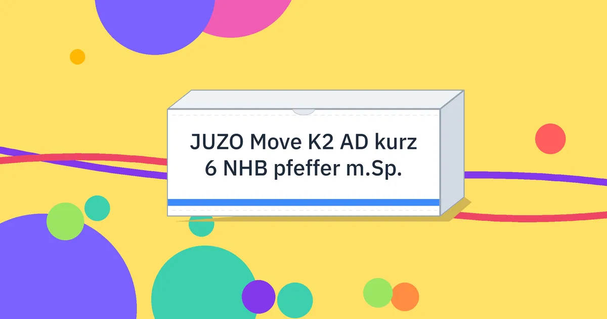 Symbolbild: Packung mit der Aufschrift JUZO Move K2 AD kurz 6 NHB pfeffer m.Sp. (PZN 16340034) – Verfügbarkeit und Bezug in Apotheken in Frankfurt am Main