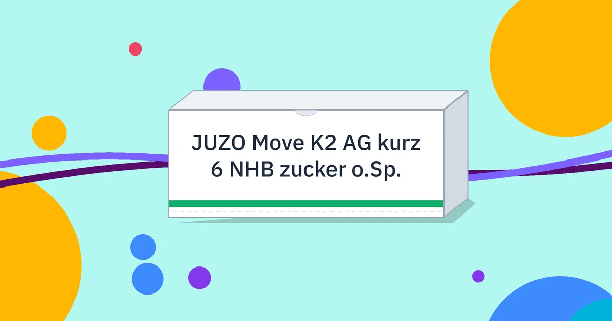 Symbolbild: Packung mit der Aufschrift JUZO Move K2 AG kurz 6 NHB zucker o.Sp. (PZN 18529652) – Verfügbarkeit und Bezug in Apotheken in Frankfurt am Main