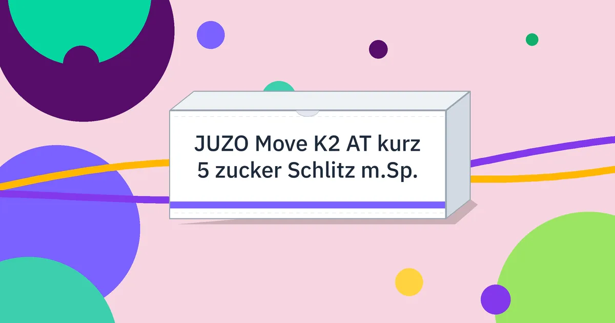 Symbolbild: Packung mit der Aufschrift JUZO Move K2 AT kurz 5 zucker Schlitz m.Sp. (PZN 20674657) – Verfügbarkeit und Bezug in Apotheken in Frankfurt am Main