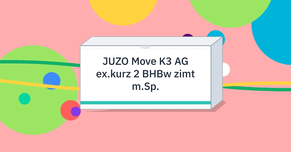 Symbolbild: Packung mit der Aufschrift JUZO Move K3 AG ex.kurz 2 BHBw zimt m.Sp. (PZN 18583769) – Verfügbarkeit und Bezug in Apotheken in Frankfurt am Main