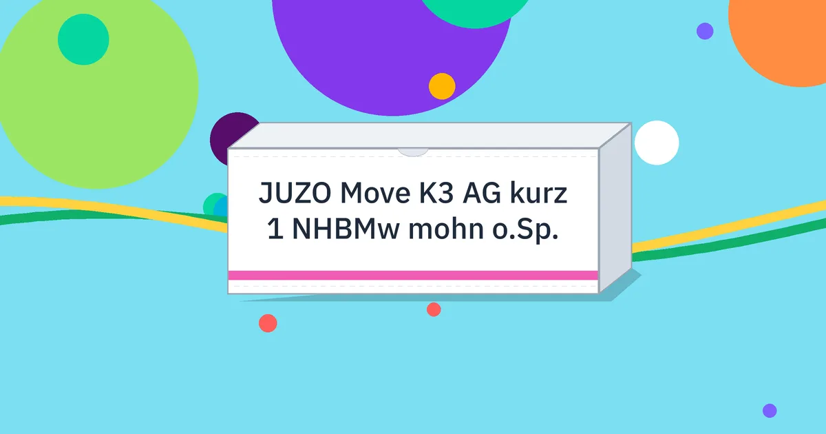 Symbolbild: Packung mit der Aufschrift JUZO Move K3 AG kurz 1 NHBMw mohn o.Sp. (PZN 18592797) – Verfügbarkeit und Bezug in Apotheken in Frankfurt am Main