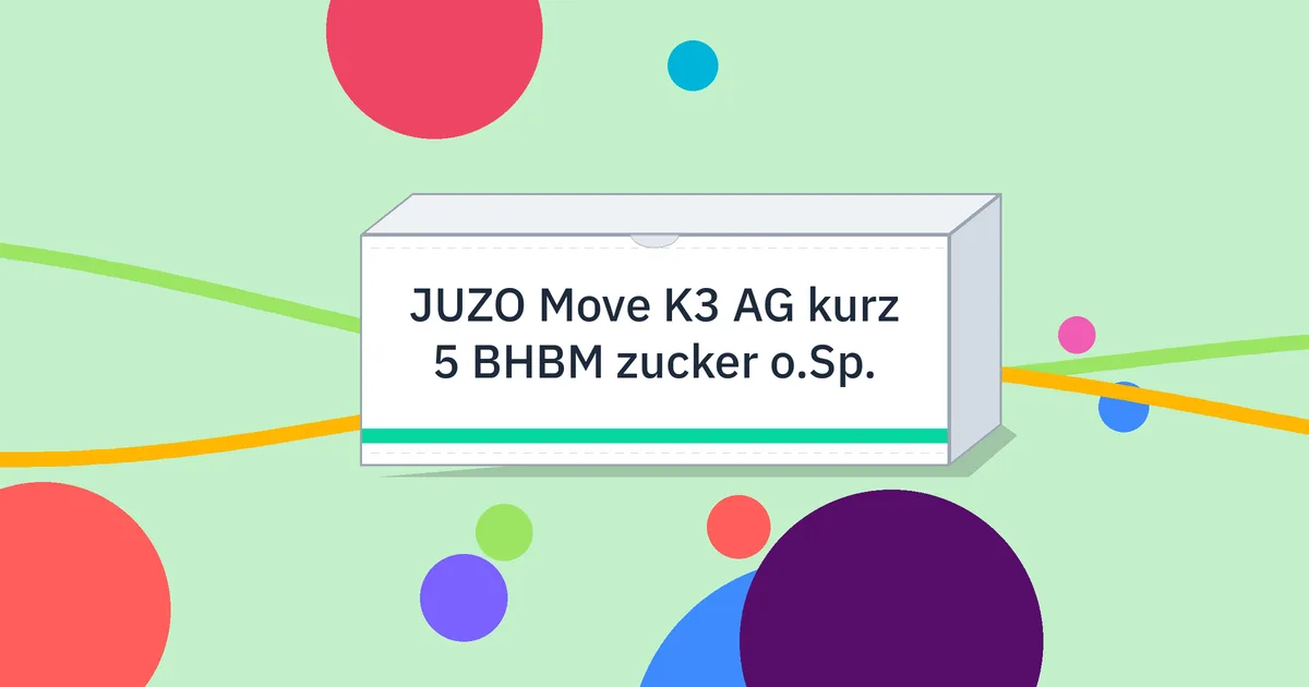 Symbolbild: Packung mit der Aufschrift JUZO Move K3 AG kurz 5 BHBM zucker o.Sp. (PZN 18581931) – Verfügbarkeit und Bezug in Apotheken in Frankfurt am Main