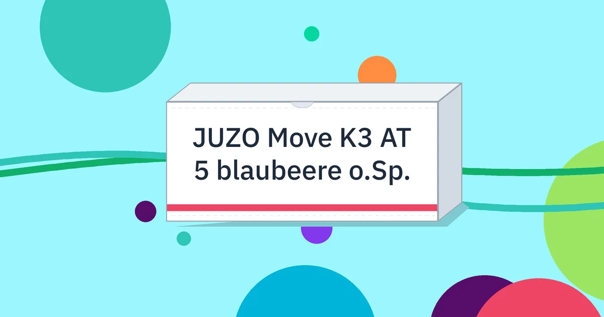 Symbolbild: Packung mit der Aufschrift JUZO Move K3 AT 5 blaubeere o.Sp. (PZN 20678543) – Verfügbarkeit und Bezug in Apotheken in Frankfurt am Main