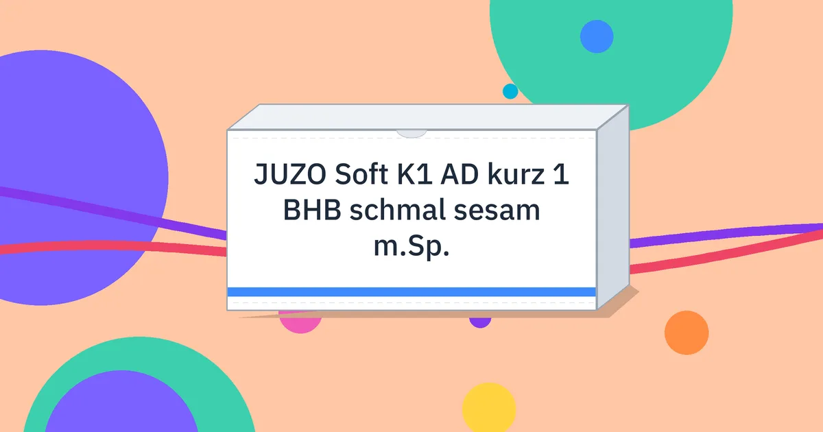 Symbolbild: Packung mit der Aufschrift JUZO Soft K1 AD kurz 1 BHB schmal sesam m.Sp. (PZN 15463651) – Verfügbarkeit und Bezug in Apotheken in Frankfurt am Main