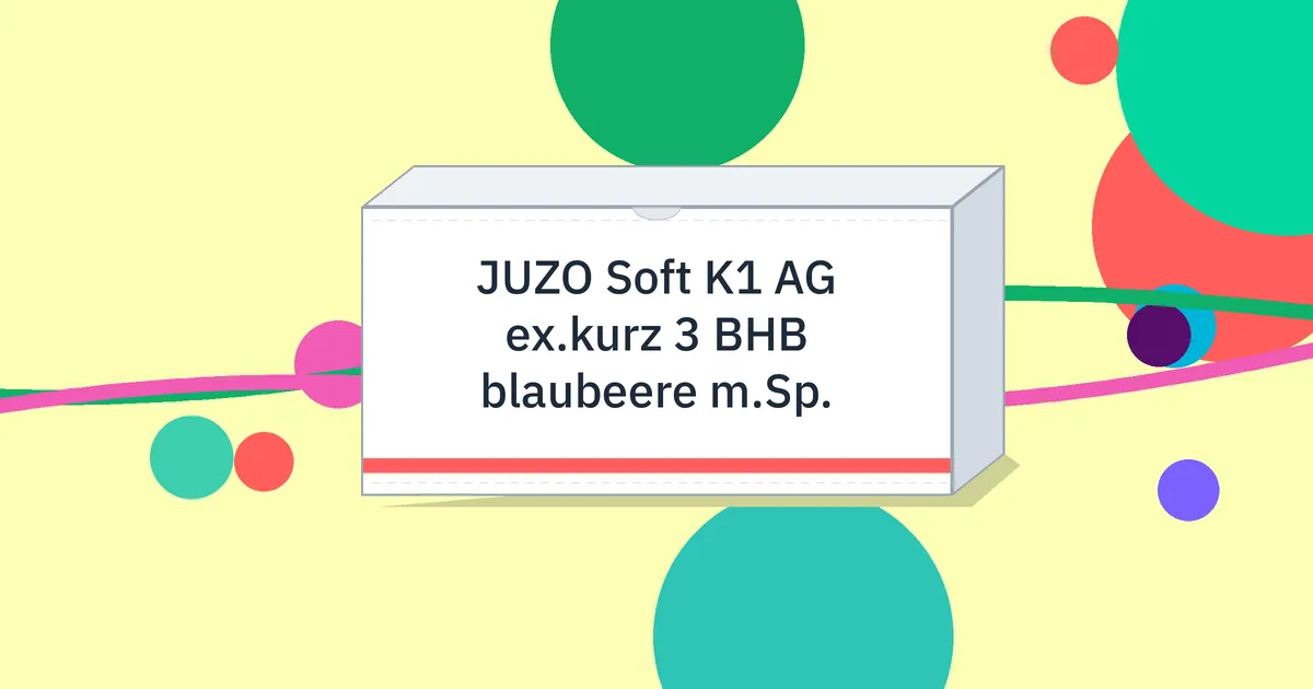 Symbolbild: Packung mit der Aufschrift JUZO Soft K1 AG ex.kurz 3 BHB blaubeere m.Sp. (PZN 14823610) – Verfügbarkeit und Bezug in Apotheken in Frankfurt am Main
