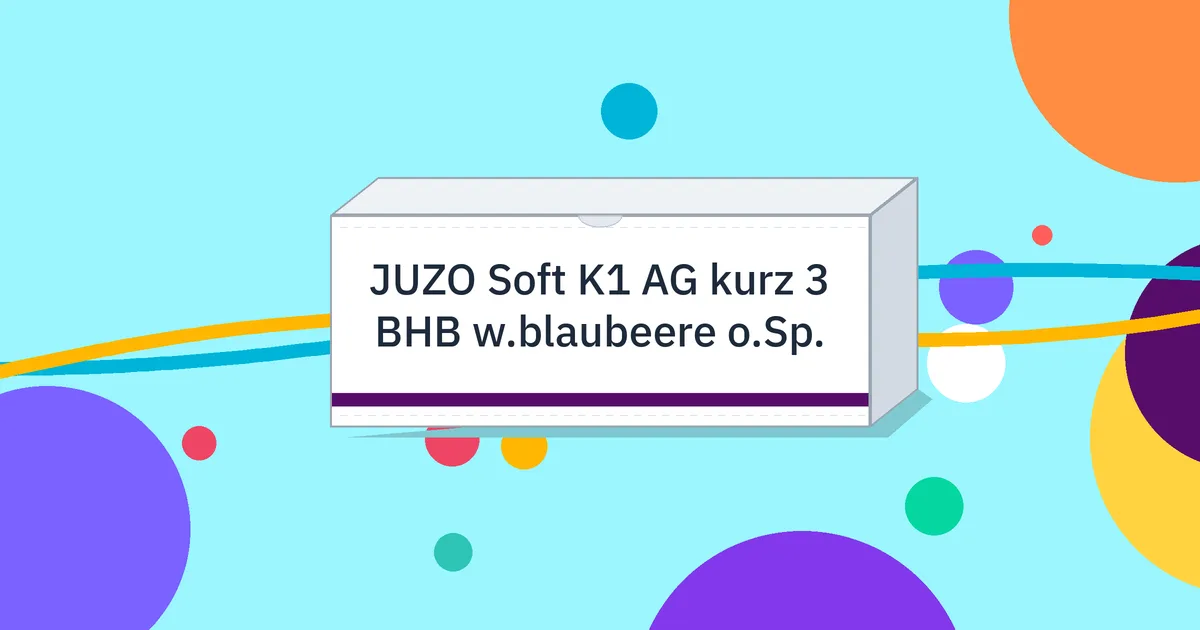 Symbolbild: Packung mit der Aufschrift JUZO Soft K1 AG kurz 3 BHB w.blaubeere o.Sp. (PZN 14838876) – Verfügbarkeit und Bezug in Apotheken in Frankfurt am Main