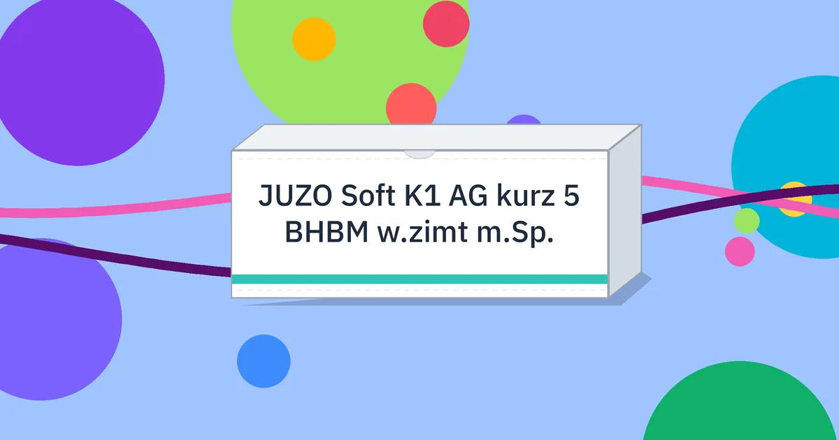 Symbolbild: Packung mit der Aufschrift JUZO Soft K1 AG kurz 5 BHBM w.zimt m.Sp. (PZN 14863443) – Verfügbarkeit und Bezug in Apotheken in Frankfurt am Main
