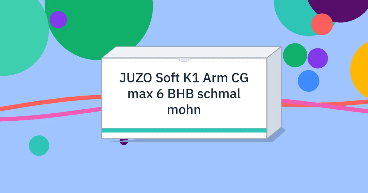 Symbolbild: Packung mit der Aufschrift JUZO Soft K1 Arm CG max 6 BHB schmal mohn (PZN 15509896) – Verfügbarkeit und Bezug in Apotheken in Frankfurt am Main
