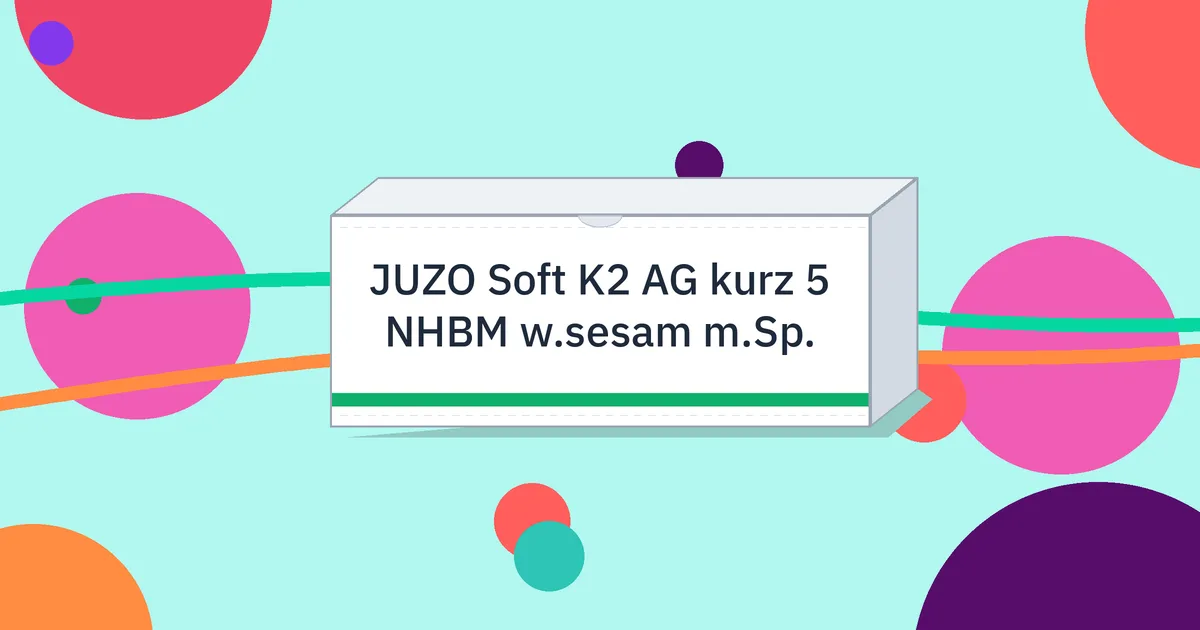 Symbolbild: Packung mit der Aufschrift JUZO Soft K2 AG kurz 5 NHBM w.sesam m.Sp. (PZN 15020830) – Verfügbarkeit und Bezug in Apotheken in Frankfurt am Main