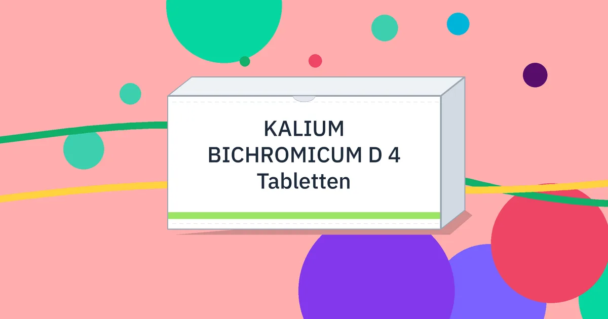 Symbolbild: Packung mit der Aufschrift KALIUM BICHROMICUM D 4 Tabletten (PZN 01774867) – Verfügbarkeit und Bezug in Apotheken in Frankfurt am Main