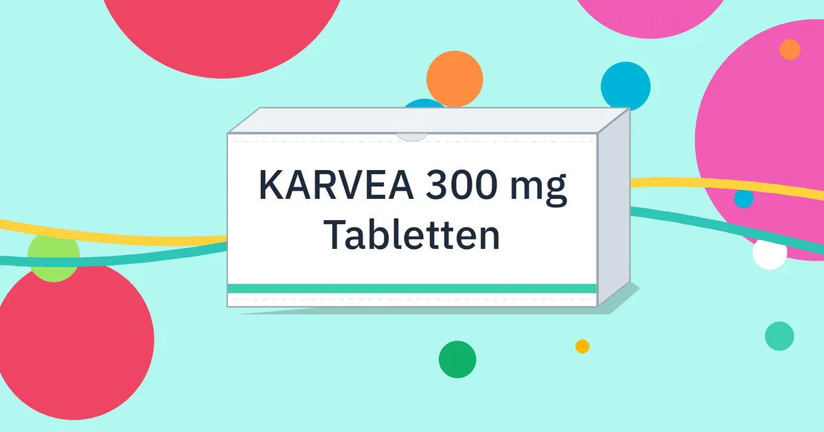 Symbolbild: Packung mit der Aufschrift KARVEA 300 mg Tabletten (PZN 06897497) – Verfügbarkeit und Bezug in Apotheken in Frankfurt am Main