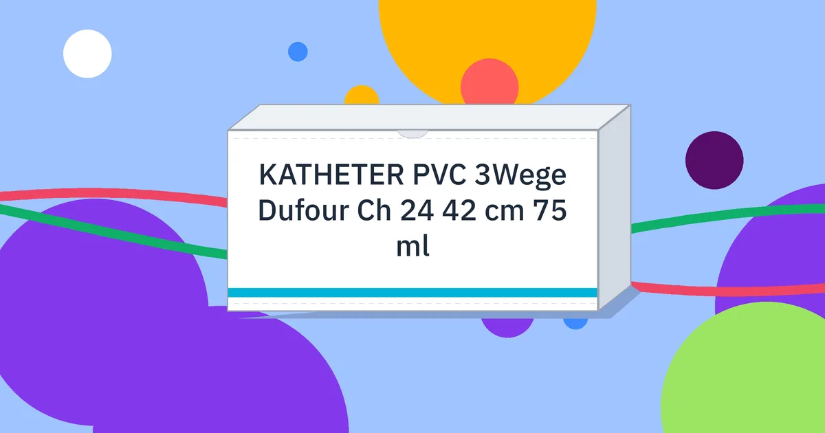 Symbolbild: Packung mit der Aufschrift KATHETER PVC 3Wege Dufour Ch 24 42 cm 75 ml (PZN 05036103) – Verfügbarkeit und Bezug in Apotheken in Frankfurt am Main