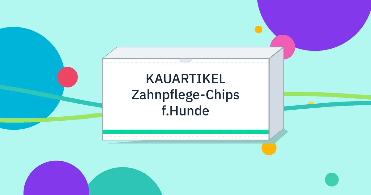 Symbolbild: Packung mit der Aufschrift KAUARTIKEL Zahnpflege-Chips f.Hunde (PZN 05741505) – Verfügbarkeit und Bezug in Apotheken in Frankfurt am Main