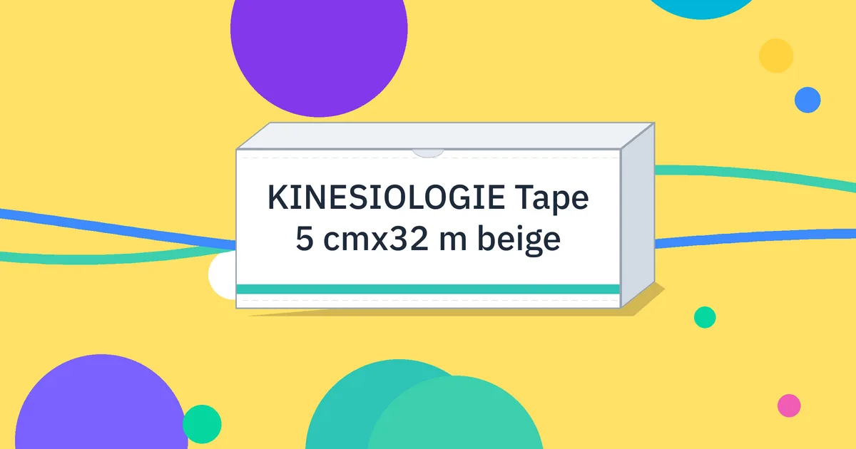 Symbolbild: Packung mit der Aufschrift KINESIOLOGIE Tape 5 cmx32 m beige (PZN 06869472) – Verfügbarkeit und Bezug in Apotheken in Frankfurt am Main