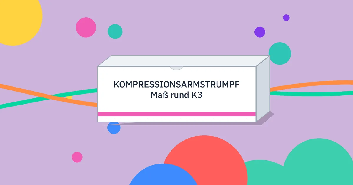 Symbolbild: Packung mit der Aufschrift KOMPRESSIONSARMSTRUMPF Maß rund K3 (PZN 14277886) – Verfügbarkeit und Bezug in Apotheken in Frankfurt am Main