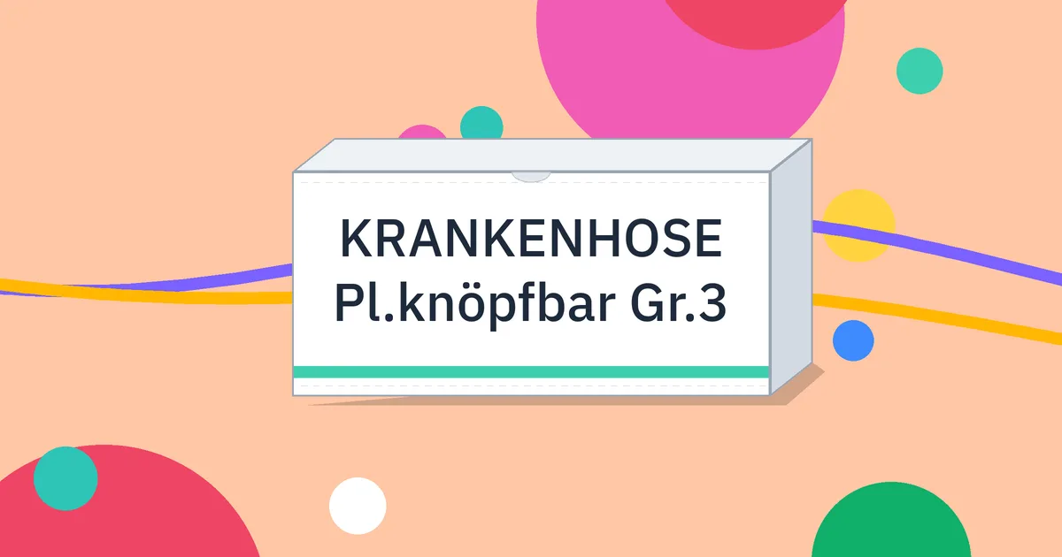 Symbolbild: Packung mit der Aufschrift KRANKENHOSE Pl.knöpfbar Gr.3 (PZN 01740845) – Verfügbarkeit und Bezug in Apotheken in Frankfurt am Main