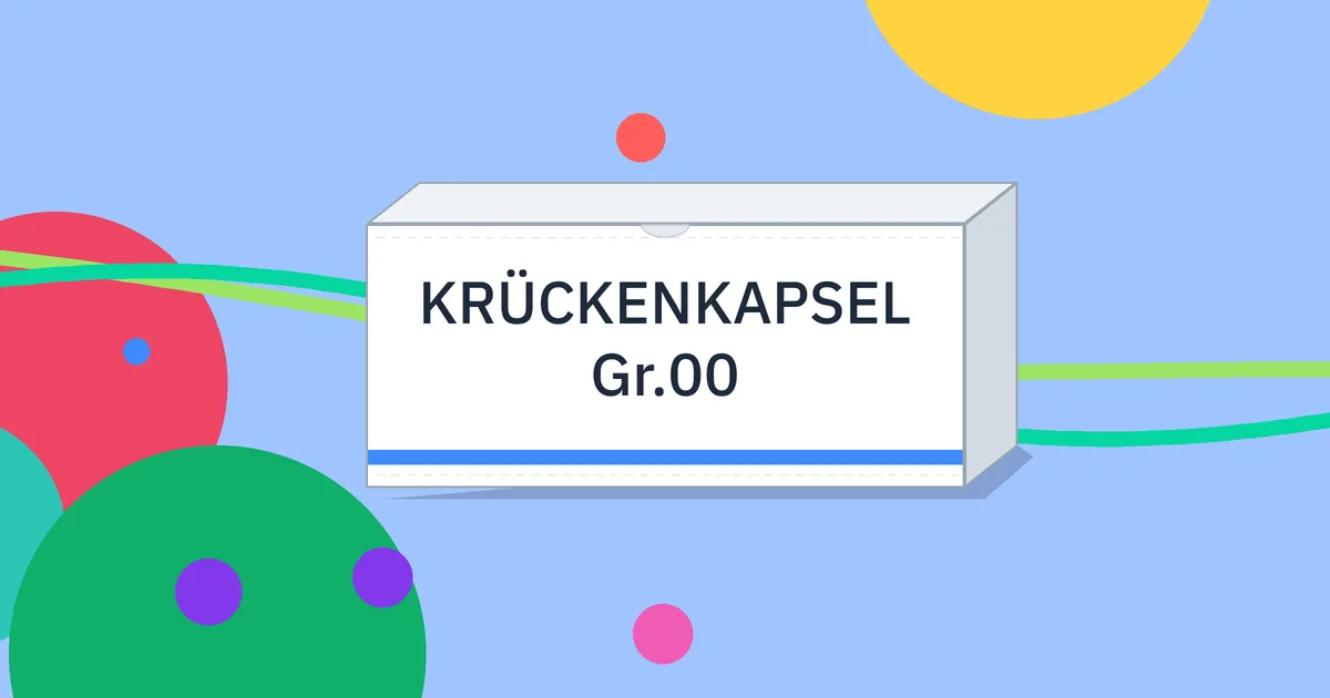 Symbolbild: Packung mit der Aufschrift KRÜCKENKAPSEL Gr.00 (PZN 00069233) – Verfügbarkeit und Bezug in Apotheken in Frankfurt am Main