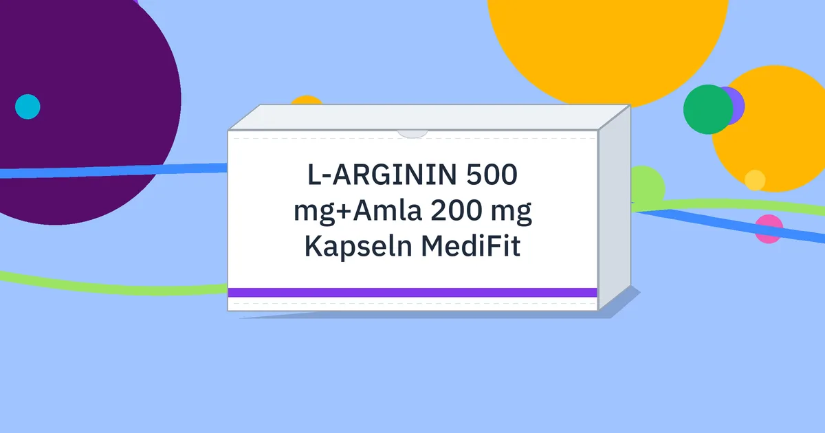 Symbolbild: Packung mit der Aufschrift L-ARGININ 500 mg+Amla 200 mg Kapseln MediFit (PZN 11668333) – Verfügbarkeit und Bezug in Apotheken in Frankfurt am Main